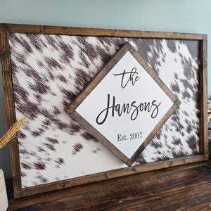 Cowhide Wooden Frame Sign Cowhide Last Name Sign Western Decor