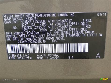 2011 Rav4 Color Code 4t3 For Pyrite Metallic Photo 62828611