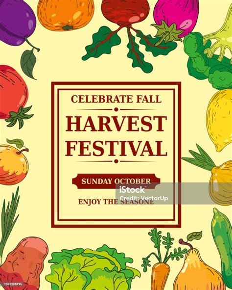 수확 축제 포스터 가을 과일과 야채 익은 육즙 손으로 그린 유기농 제품 가을 벡터 복고풍 빈티지 배너 일러스트 전단지 카드 전단지에 대한 스톡 벡터 아트 및 기타 이미지