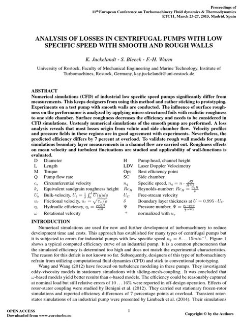 Analysis Of Losses In Centrifugal Pumps With Low Specific Speed With Smooth And Rough Walls