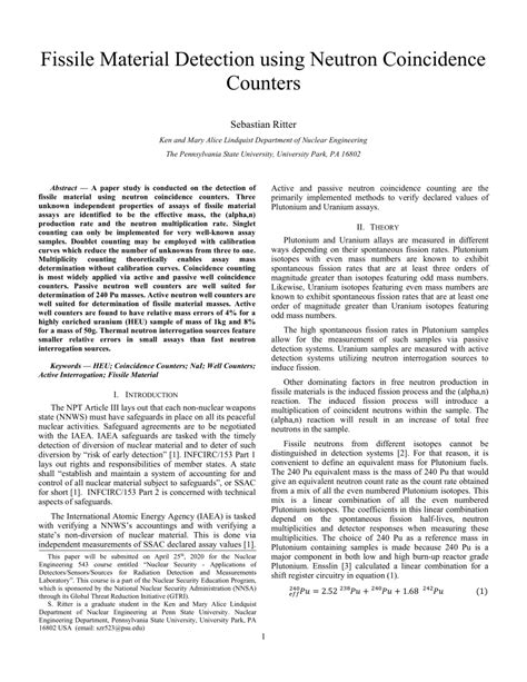 Pdf Fissile Material Detection Using Neutron Coincidence Counters