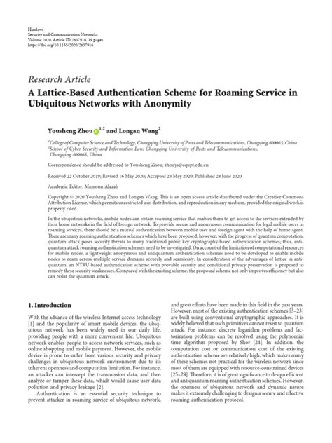 A Lattice Based Authentication Scheme For Roaming Pdf Computer Network Computer Security