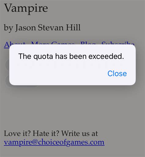 quota has been exceeded error general choice of games forum
