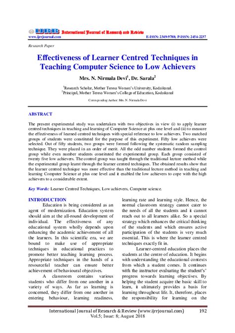 Pdf Effectiveness Of Learner Centred Techniques In Teaching Computer Science To Low Achievers
