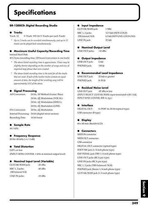 Midi Implementation Chart