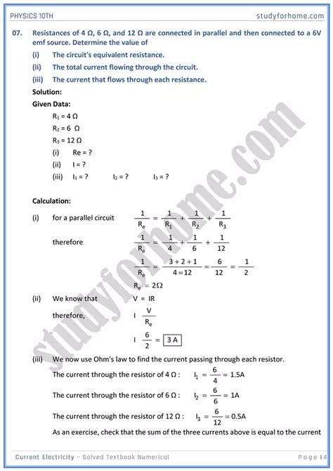 Current Electricity Solved Textbook Numericals Physics 10th