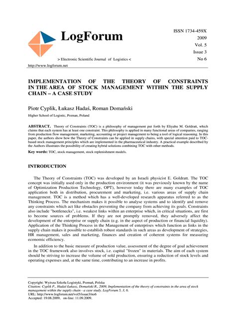 Fillable Online IMPLEMENTATION OF THE THEORY OF CONSTRAINTS Fax Email Print PdfFiller
