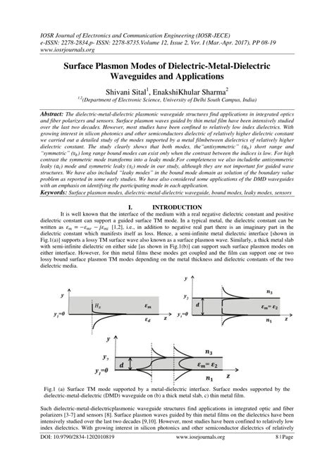 Pdf Surface Plasmon Modes Of Dielectric Metal Dielectric Waveguides