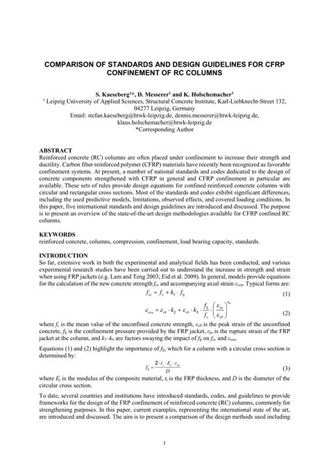 Pdf Comparison Of Standards And Design Guidelines For Cfrp Confinement Of Rc Columns