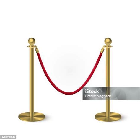빨간 밧줄황금 기둥 장벽 전시 관 오토 쇼 극장 및 영화 프리미어 우승자 보상 행사를위한 골드 럭셔리 Vip 디자인 요소 흰색 배경에서 격리된 오브젝트를 보호합니다 금
