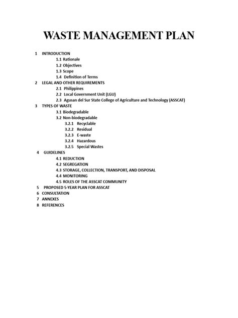 Waste Management Plan Pdf Waste Management Waste