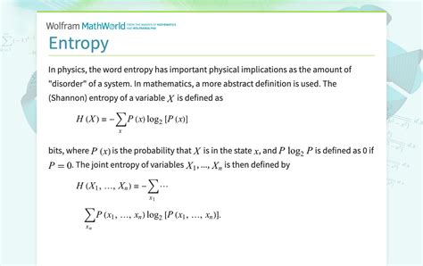 Entropy From Wolfram Mathworld