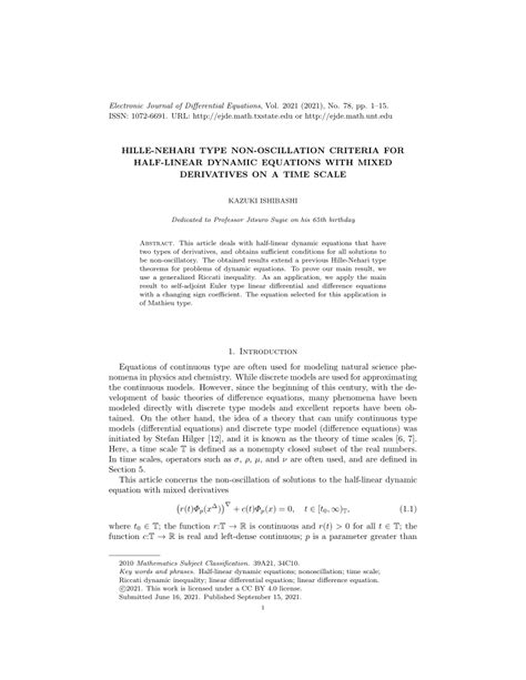 Pdf Hille Nehari Type Non Oscillation Criteria For Half Linear Dynamic Equations With Mixed