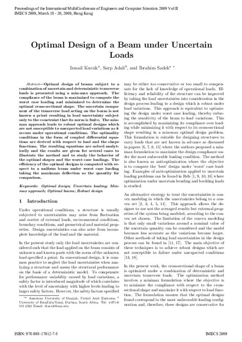 Pdf Optimal Design Of A Beam Under Uncertain Loads