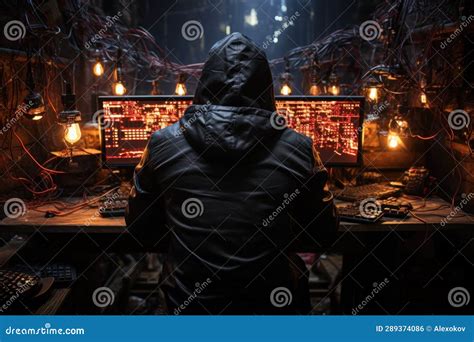 Hooded Hacker Breaking Into A System Ai Generated Stock Illustration