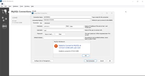 Base De Datos Error A La Hora De Presionar El Boton De Test Connection En Mysql Workbench
