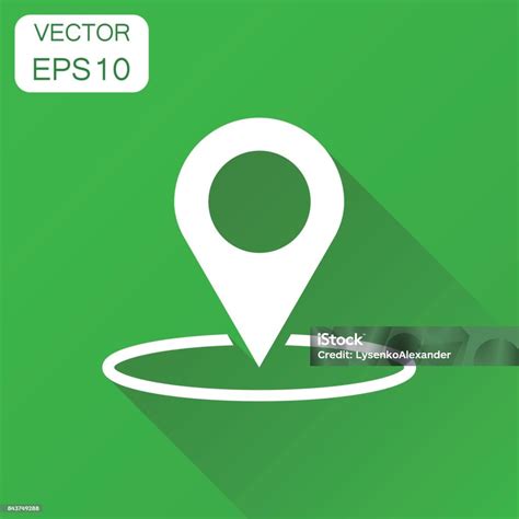 핀 Gps 아이콘입니다 비즈니스 개념 위치 지도 그림 긴 그림자와 녹색 배경에 벡터 일러스트입니다 0명에 대한 스톡 벡터 아트 및 기타 이미지 Istock