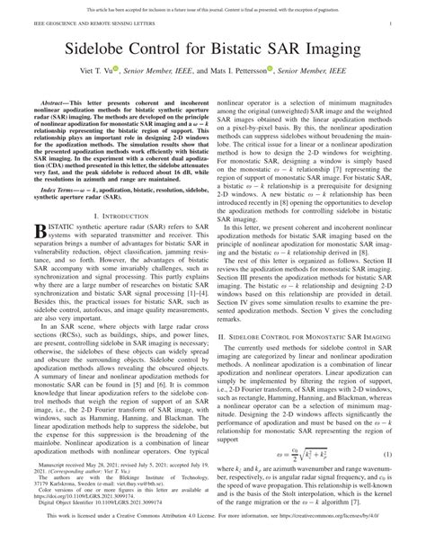 Pdf Sidelobe Control For Bistatic Sar Imaging