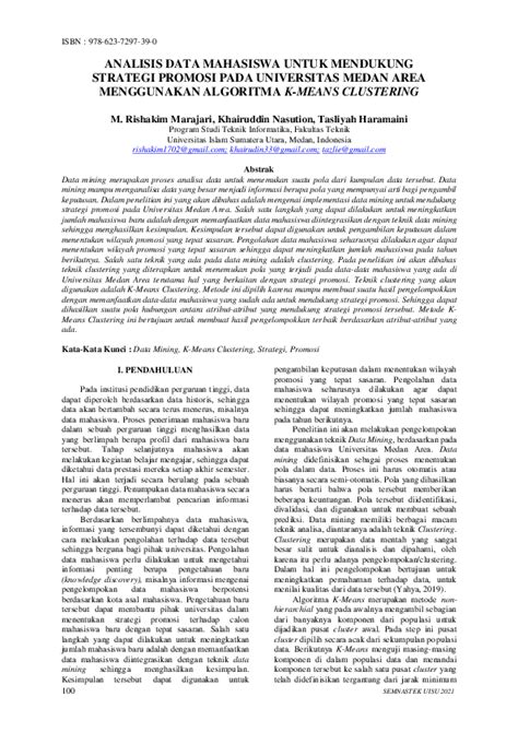 Pdf Analisis Data Mahasiswa Untuk Mendukung Strategi Promosi Pada Universitas Medan Area