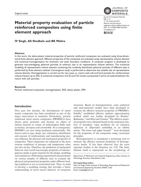 PDF Material Property Evaluation Of Particle Reinforced Composites Using Finite Element Approach