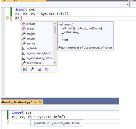 the type information displayed wrong for sys exc info with the latest