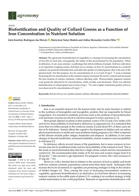 (PDF) Biofortification and Quality of Collard Greens as a Function of Iron Concentration in ...