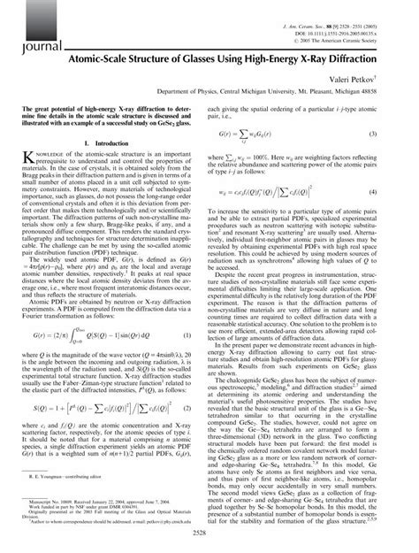 Pdf Atomic Scale Structure Of Glasses Using High Energy X Ray Diffraction Dokumentips