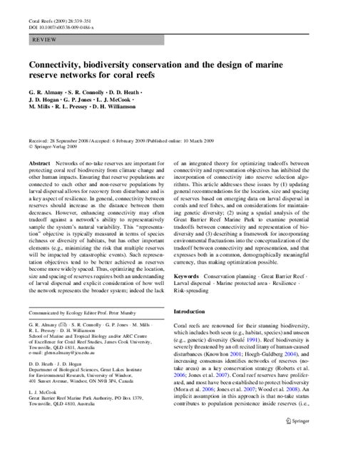 Pdf Connectivity Biodiversity Conservation And The Design Of Marine