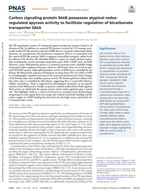 Pdf Carbon Signaling Protein Sbtb Possesses Atypical Redox Regulated Apyrase Activity To