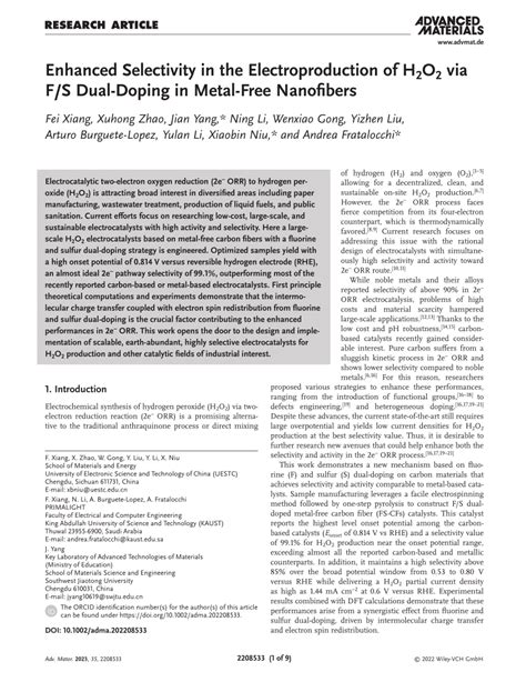 Enhanced Selectivity In The Electroproduction Of H 2 O 2 Via Fs Dual