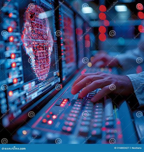 advanced security in high tech computer lab hand typing command amid