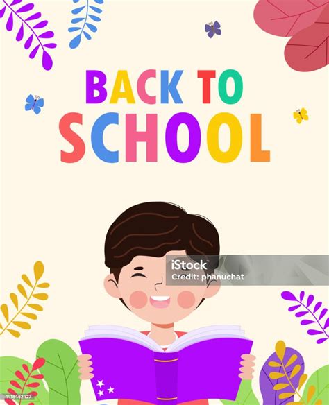 책을 읽는 아이 학교 교육 개념 광고 브로셔 텍스트 어린이 및 프레임 어린이 및 프레임 벡터 일러스트 레이 션 만화 행복한 아이들을위한 템플릿 그림 교육에 대한 스톡 벡터