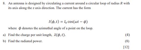 Solved An Antenna Is Designed By Circulating A Current Chegg