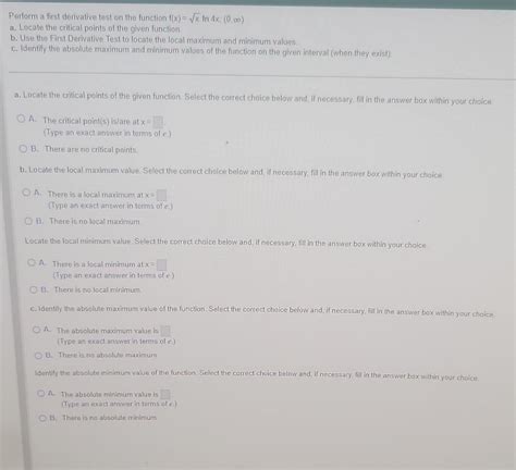 Solved Perform A First Derivative Test On The Function Chegg