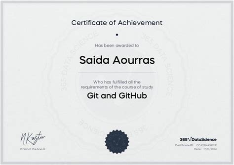 Certificate Of Achievement Git And Github 365 Data Science Saida Aourras