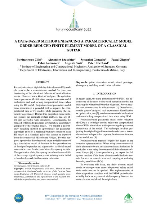PDF A DATA BASED METHOD ENHANCING A PARAMETRICALLY MODEL ORDER REDUCED FINITE ELEMENT MODEL OF