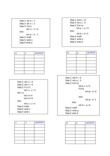 Trace Tables Teaching Resources