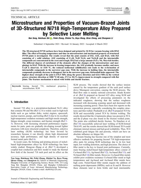 Pdf Microstructure And Properties Of Vacuum Brazed Joints Of 3d