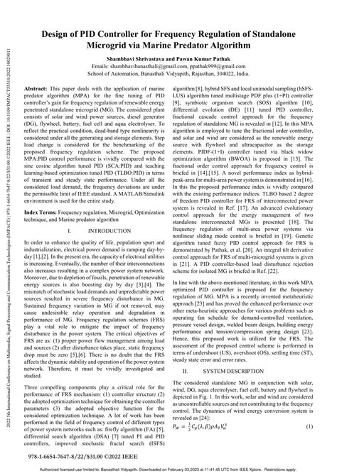 Pdf Design Of Pid Controller For Frequency Regulation Of Standalone
