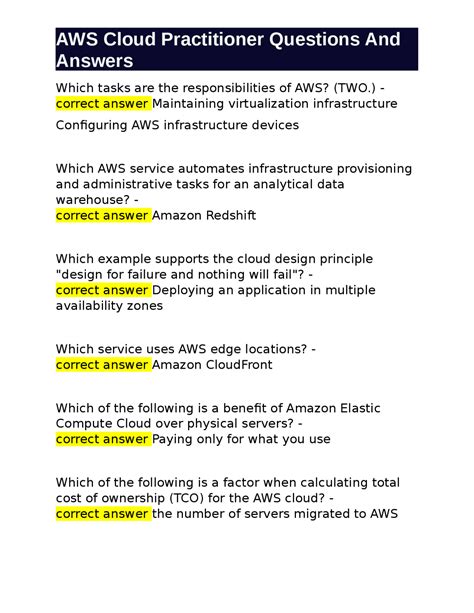 AWS Cloud Practitioner Questions And Answers Elastic Compute Cloud Security And Storage