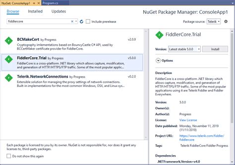 Telerik NuGet Server FiddlerCore