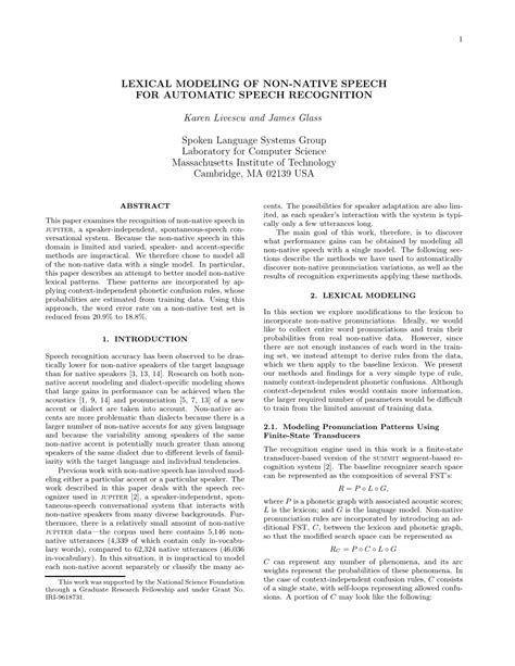 Pdf Lexical Modeling Of Non Native Speech For Automatic Speech Recognition