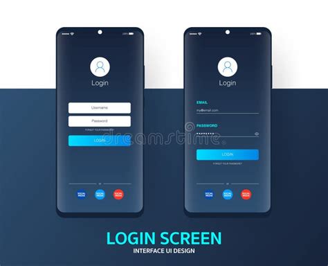 Login Screen Smartphone Interface Vector Template Mobile App Page Dark Mode Design Layout Flat