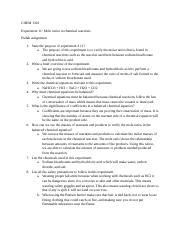 Prelab Experiment 11 Docx CHEM 1301 Experiment 11 Mole Ratios In Chemical Reactions Prelab