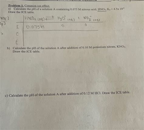 Solved Problem 1 Common Ion Effect A Calculate The PH Chegg Com