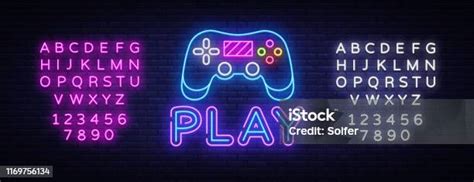 게임 네온 사인 벡터 재생 디자인 템플릿 네온 사인 라이트 배너 네온 간판 야간 밝은 광고 빛 비문 벡터 그림입니다 텍스트 네온