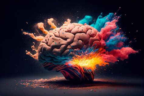 premium photo concept art of a human brain exploding with knowledge