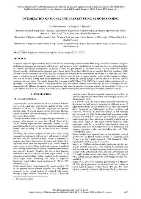 Pdf Optimization Of Sugarcane Harvest Using Remote Sensing