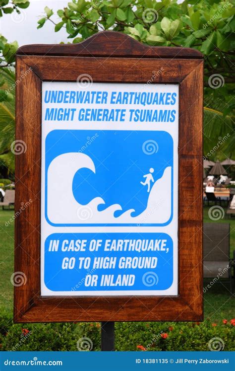Earthquakes And Tsunami Warning Sign Stock Image Image Of Wood Frame