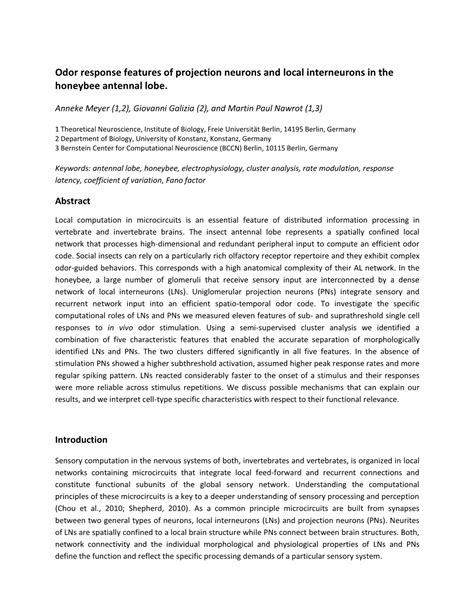 Odor Response Features Of Projection Neurons And Local Interneurons In